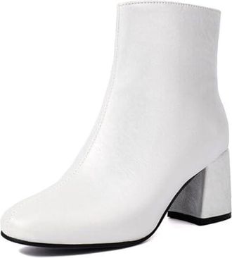 Generic Blanc,45 EU,Bottines pour Femmes à Bout carré et Talons Bas épais Bottines dautomne avec Fermeture éclair latérale Bottes Courtes habillées pour Un Co