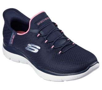 Skechers Summits Diamond Dream-Sneaker f&uuml;r Damen, Marineblaues Netzgewebe mit rosa R&auml;ndern, 3 UK Wide