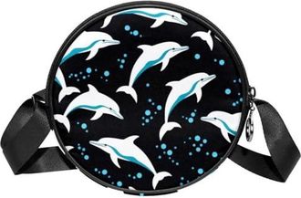 Generic Sac &agrave; bandouli&egrave;re rond pour femme, petit sac &agrave; bandouli&egrave;re motif dauphins avec fermeture &eacute;clair, bretelles r&eacute;glables, sac &agrave; main rond d&eacute;contract&eacute; pour