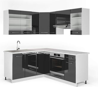 Vicco Eckküche Fame-Line, Anthrazit Hochglanz/Weiß, 160 x 190 cm ohne Arbeitsplatte