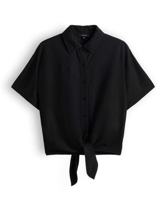 OPUS Kurzarmshirt SURULI mit Knoten-Detail Melange-Optik und Kragen geben Struktur