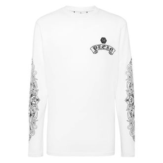Philipp Plein Homme, Tops, Blanc, Taille: 3XL Long Sleeve T-Shirt Chrome Crest
