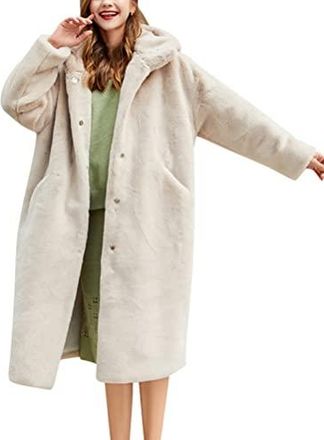 Minetom Veste Femme Long Manteau à Capuche Doux Hiver Manches Longues Chaud Polaire Peluche Manteaux Blouson Parka Outwear A Beige XXL