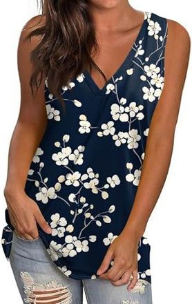 Generic Debardeur Femme Chic et &eacute;l&eacute;gant Chemisier sans Manche Col V Imprimer D&eacute;bardeur Top ete Haut Chic et Elegant Caraco Vetement Femme Tee Shirt sans Manch