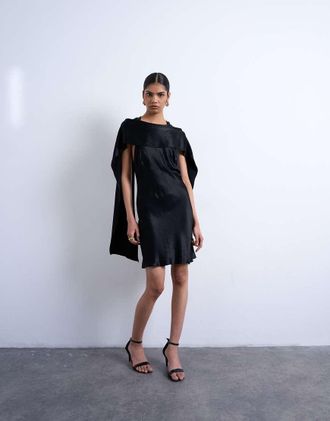 Topshop Minikleid aus Satin in Schwarz mit Schaldesign am Ausschnitt