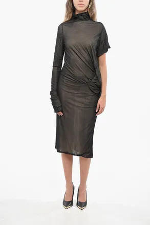 Maison Margiela MM1 MM10 Asymmetric Double-Fabric Dress with High Neck Maison Margiela