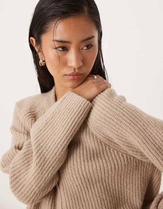 Abercrombie & Fitch Strickjacke in Hellbeige mit Rundhalsausschnitt und Knopfleiste-Neutral