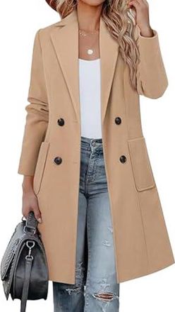 Onsoyours Manteau Hiver Femmes Long Revers Trench Coat Élégant Manches Longues Blazer Double Boutonnage Décontracté Veste Chaud Cardigan Jacket Slim Fit Outwear