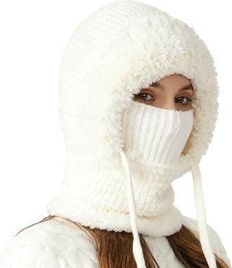 Generic Bonnets tricot&eacute;s pour femmes - Couvre-visage chaud, bonnet avec &eacute;charpe et ensemble de couvre-visage, randonn&eacute;e, cyclisme, voyage, ski, cyclisme, snow