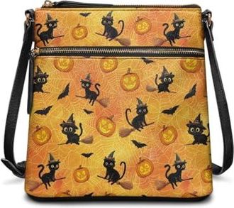 Hugs Idea Sac à bandoulière pour femme - Tendance - Pour Halloween, Citrouille dHalloween chat noir, Taille unique