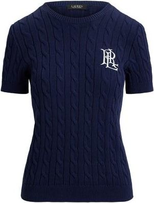 Ralph Lauren Pull mailles torsad&eacute;es &agrave; manches courtes en coton