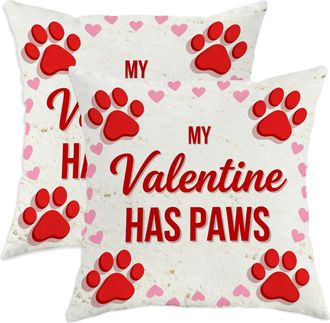 Generic Pfote Verspieltes Herz Text Rot Kissenh&uuml;lle Atmungsaktiv Kissenbezug Komfort Kissenh&uuml;llen F&uuml;r Balkon Hotel Heimdekoration 45X45Cm 2Er Set