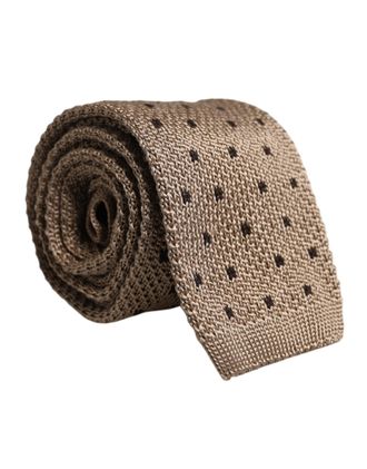 Dolce & Gabbana Mens Beige Polka Dot Silk Adjustable Necktie Tie Wool