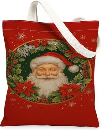 Generic Sacs fourre-tout festifs en toile, motif P&egrave;re No&euml;l, sacs de courses r&eacute;utilisables, sacs de courses classiques sur le th&egrave;me de lhiver, l&eacute;gers et lavabl