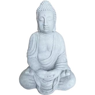 Relaxdays Relaxdays Buddha Figur sitzend, XL 70 cm, Gartenfigur, Vintage Dekofigur Wohnzimmer, wetterfest, frostsicher, hellgrau