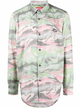 Diesel chemise CL-S-Tucker &agrave; motif camouflage - Vert