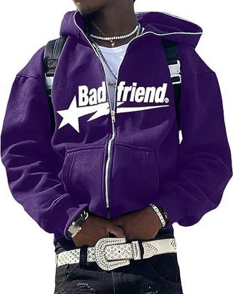 ORANDESIGNE Sweats à Capuche Homme Y2K Full Zippé Veste à Capuche Vintage Gothic Pull Mode Oversize Streetwear avec Poche Imprimé Sweatshirt Casual Hoodies Unisex