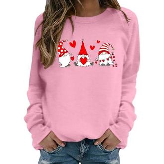Generic 2026 - Sweat-shirt d&eacute;contract&eacute; &agrave; col rond et manches longues pour femme - Pour la Saint-Valentin, rose, L