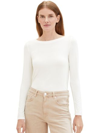 Tom Tailor Damen Basic Langarmshirt mit U-Boot Ausschnitt, Whisper White, XXL