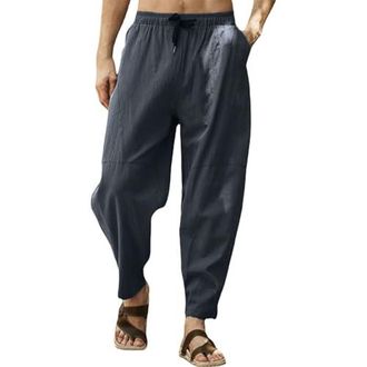 Generic Pantalon de loisirs long en lin pour homme : pantalon d&eacute;t&eacute; surdimensionn&eacute; pantalon de plage avec taille &eacute;lastique pantalon en lin grandes tailles pant