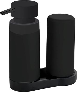 WENKO Easy Squeez-e Sp&uuml;lstation Schwarz, Kombination aus nachf&uuml;llbarem Sp&uuml;lmittel- und Seifenspender ideal f&uuml;r Bad, K&uuml;che und G&auml;ste-WC, Fassungsverm&ouml;gen ca.