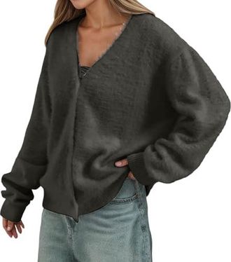 Generico Cardigan en tricot dhiver élégant à manches longues Y2K Veste de transition pour filles adolescentes Veste en tricot courte pour femme avec col en V, 