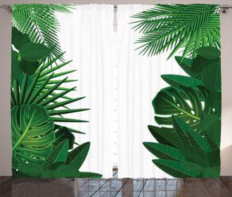 Abakuhaus hawaiisch Rustikaler Gardine, Tropical exotische Palmen, Schlafzimmer Kräuselband Vorhang mit Schlaufen und Haken, 280 x 245 cm, Grün Weiß