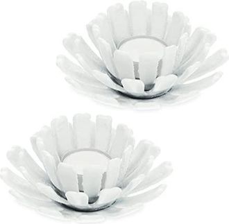 Relaxdays Teelichthalter, 2er Set, Blumenform, Teelichtständer Gusseisen, drinnen & draußen, HxD: 6 x 13,5 cm, weiß