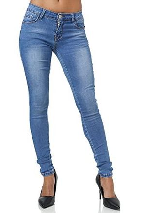 Elara Jeans Extensible Femmes Push up Ceinture Élastique Chunkyrayan Y4411 Blue-46 (3XL)