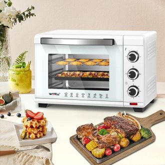 Woltu Mini Backofen 28L, Pizzaofen inkl. Backblech Grillrost Kr&uuml;melblech Rostheber, 1600 w, 100-230 &deg;c, Timer 0-60 Min, 3 Heizmodi Schwarz - Schwarz - Woltu