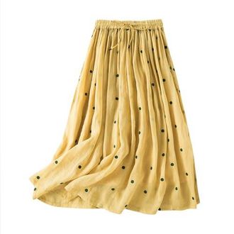 Generic Jupe midi d&eacute;contract&eacute;e en lin pour femme - Taille &eacute;lastique - Longueur cheville - &Eacute;l&eacute;gante, jaune, XXL