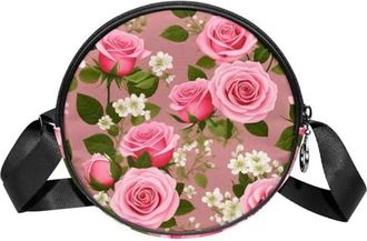 Generic Sac &agrave; bandouli&egrave;re rond pour femme, motif floral artistique, petit sac &agrave; dos &agrave; bandouli&egrave;re avec fermeture &eacute;clair, bretelles r&eacute;glables, sac &agrave; main rond 