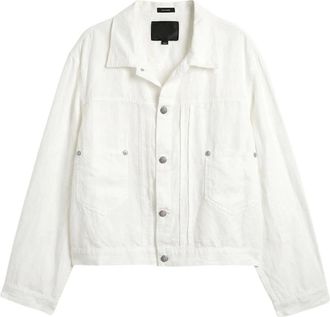 R13 Femme, Vestes, Blanc, Taille: 38 FR Veste Trucker Pliss&eacute;e D&eacute;contract&eacute;e