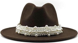 Generic Cocila Chapeau De Jazz éLéGant pour Femmes Britannique Anneau Perles avec Haut à Bord en Laine Dames Bonnet Gendarmerie (Bronze L) Bonnet Thermique Ho