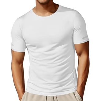 Generic T-shirt d&eacute;t&eacute; en maille &agrave; manches courtes pour homme - L&eacute;ger - Sport ext&eacute;rieur - Soie d&eacute;contract&eacute;e, Blanc., 4XL