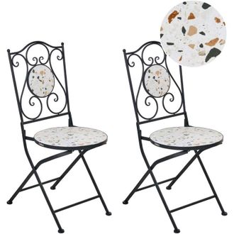 Beliani Lot de 2 Chaises de Jardin Vintage en M&eacute;tal avec Plateau Effet Terrazzo Structure en Fer Noir Artena