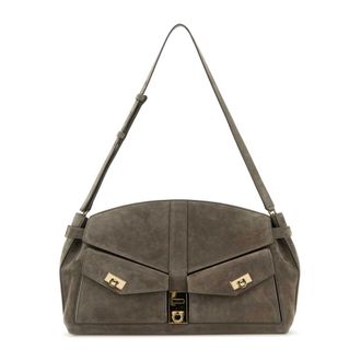 Ferragamo Graue Wildleder-Umh&auml;ngetasche - - Bags - Damen - Grau - ONE SIZE