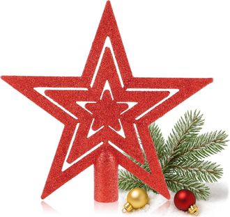 Com-Four Weihnachtsbaumspitze Glitzer-Stern - Stern-Spitze f&uuml;r Weihnachtsbaum - Christbaumspitze f&uuml;r Jede Baumspitze - Weihnachtsstern bruchsicher