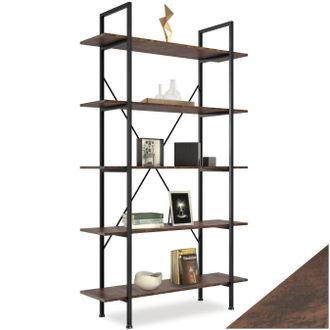 TecTake B&uuml;cherregal mit 5 Ebenen, stabiles Standregal, Industrial Design, schwarzer Metallrahmen, Vintage Regal aus Holz, 106 x 34,5 x 179,5cm (Industrial Dun