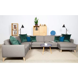 Norrwood home24 Wohnlandschaft Kustavi Beige/Beige Strukturstoff 348 x 80 x 269cm Longchair beidseitig montierbar Skandi