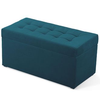 MG Design Polsterhocker 45 x 90 cm Blau mit Stauraum (ca. 100 L), bis 300 kg belastbar, ohne Montage & leicht zu reinigen, angenehm matt mit feiner Struktur - f