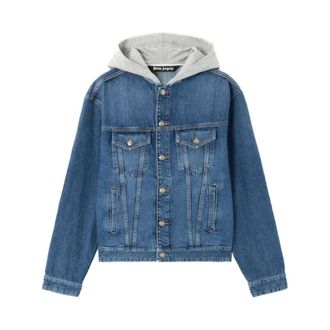 Palm Angels Curved Logo Denim Jacket - - Jackets - Herren - Blau - S