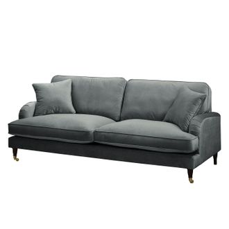 Jack & Alice home24 3-Sitzer Sofa mit Rollen Grau/Grau Samt Pauno 211 x 85 x 96cm Dunkelbraun Glamour
