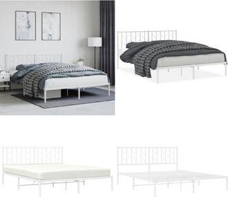 vidaXL Bettgestell mit Kopfteil Metall Wei&szlig; 160x200 cm - Metallbett - Stahlbett