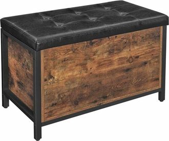 Vasagle Vasagle - Banc de Rangement, Si&egrave;ge rembourr&eacute;, Bout de lit, pour Couloir, Chambre, Salon, en m&eacute;tal, Montage Facile, Style Industriel, pu Noir, Marron