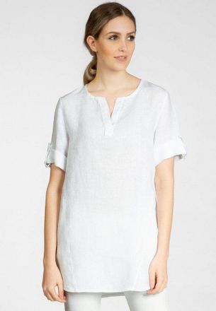 CASPAR Fashion Longbluse BLU023 lange elegante Damen Halbarm Sommer Leinenbluse