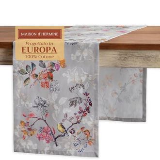 Maison d'Hermine Maison d Hermione - Chemin de table - 100 % coton - Pour fêtes, dîners, vacances, cuisine, Thanksgiving, Noël - Gris - 50 x 150 cm
