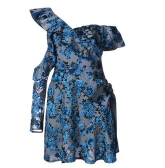 Self Portrait Blue Floral One Shoulder Wrap Dress Size S