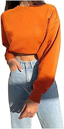 Generic T-shirt d&eacute;contract&eacute; pour femme - Haut court - Col rond - Lot de t-shirts &agrave; manches longues pour femme, jaune, S