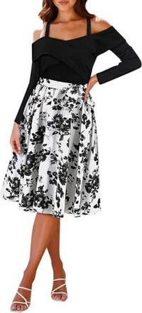 Generic 2026 Robes amincissantes pour dames mode d&eacute;contract&eacute;e printemps &eacute;t&eacute; coupe ajust&eacute;e temp&eacute;rament manches longues ligne d&eacute;collet&eacute; &eacute;paules d&eacute;nud&eacute;es floral 